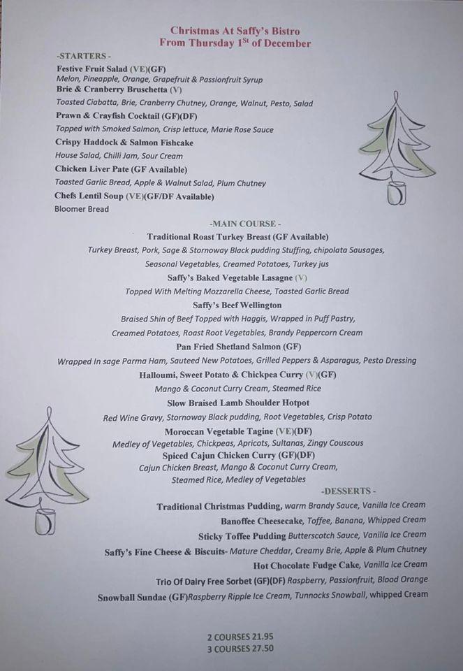 Menu at Saffy's Bistro restaurant, Ayr