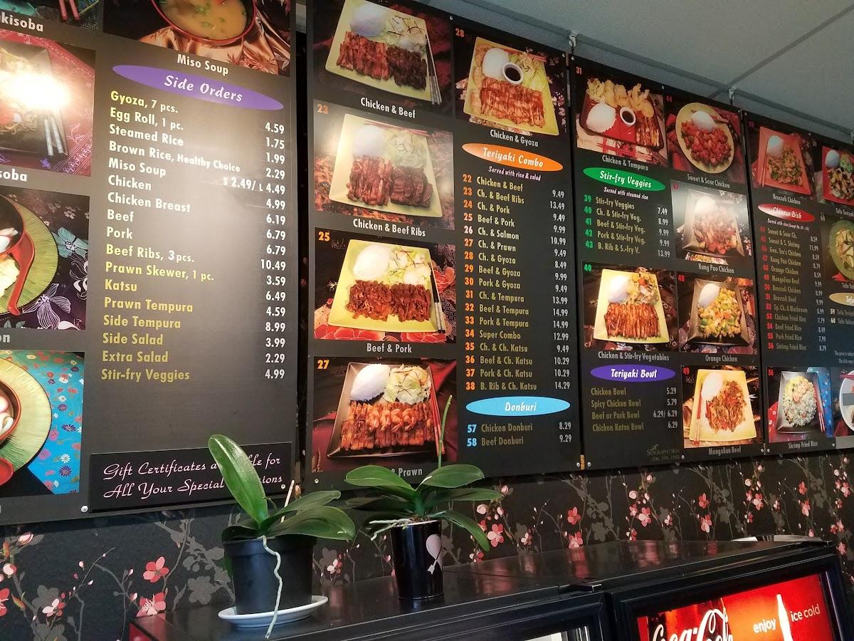 Menu at Sunny Teriyaki restaurant, Bothell