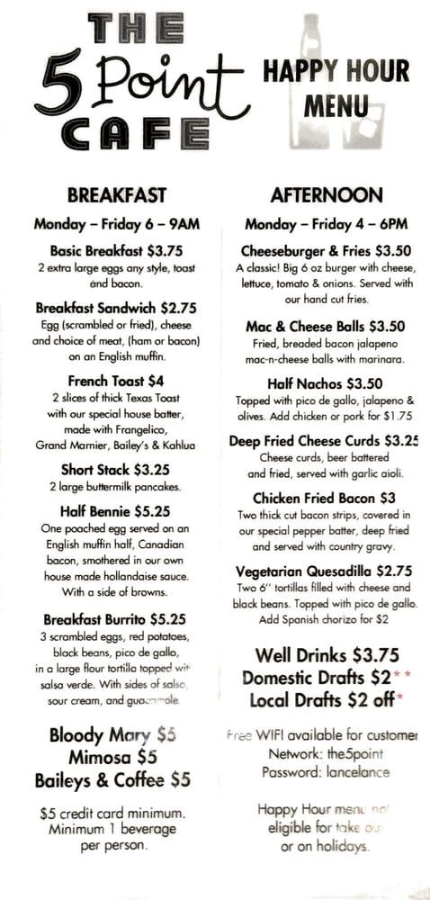 Menu at The 5 Point Cafe 24 Hour Legendary Dive Bar & Diner, Seattle