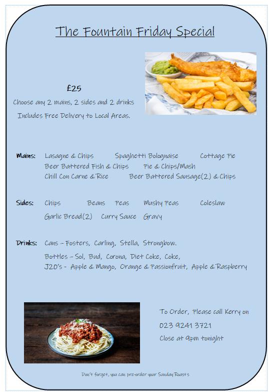 Menu at The Fountain Inn pub & bar, Rowlands Castle