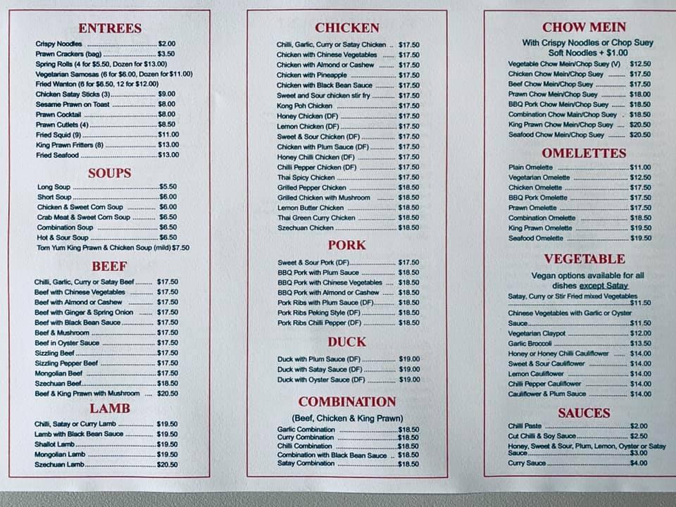 Menu at Bayshore Garden Chinese Restaurant, Singleton