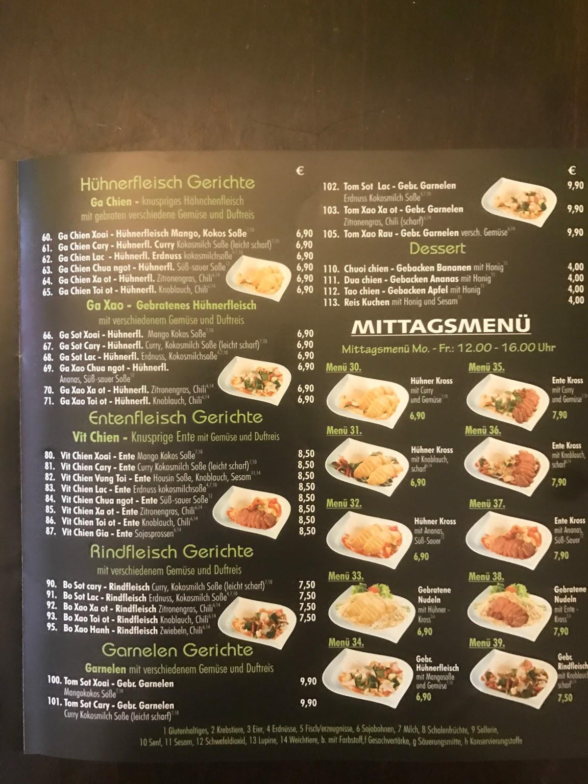 Menu at Coco's Asia & Sushi restaurant, Berlin