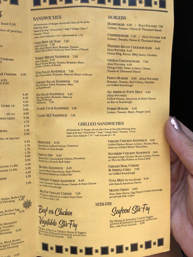 Menu at Flo's Airport Cafe, Chino