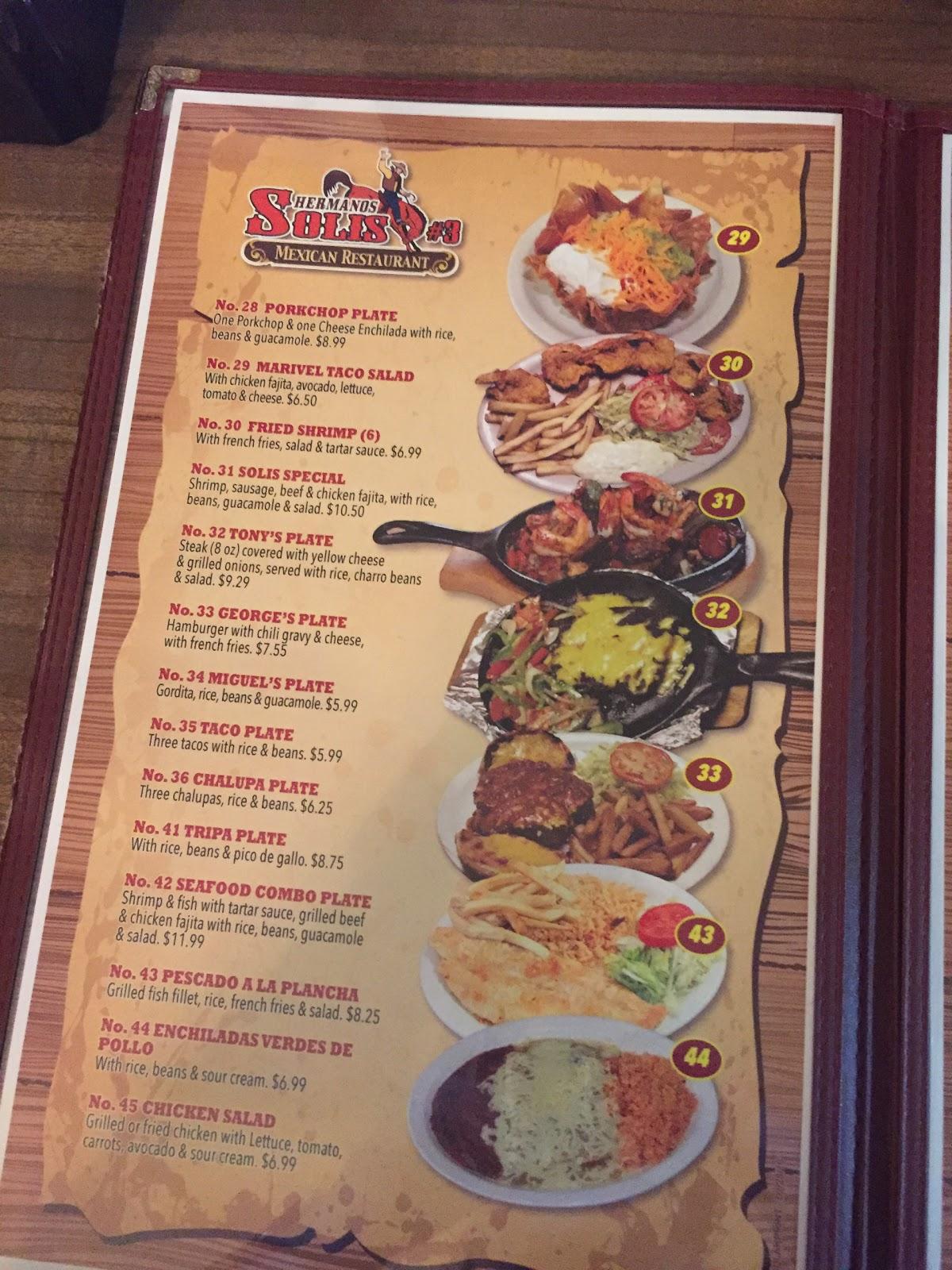 Menu at Hermanos Solis restaurant, Corpus Christi, 5409 Leopard St