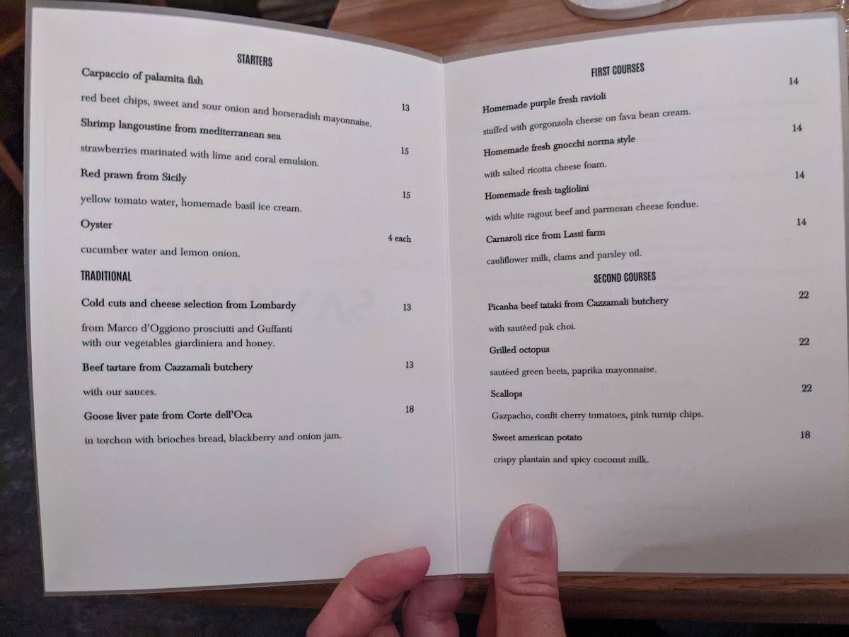 Menu at San Maurì restaurant, Milan