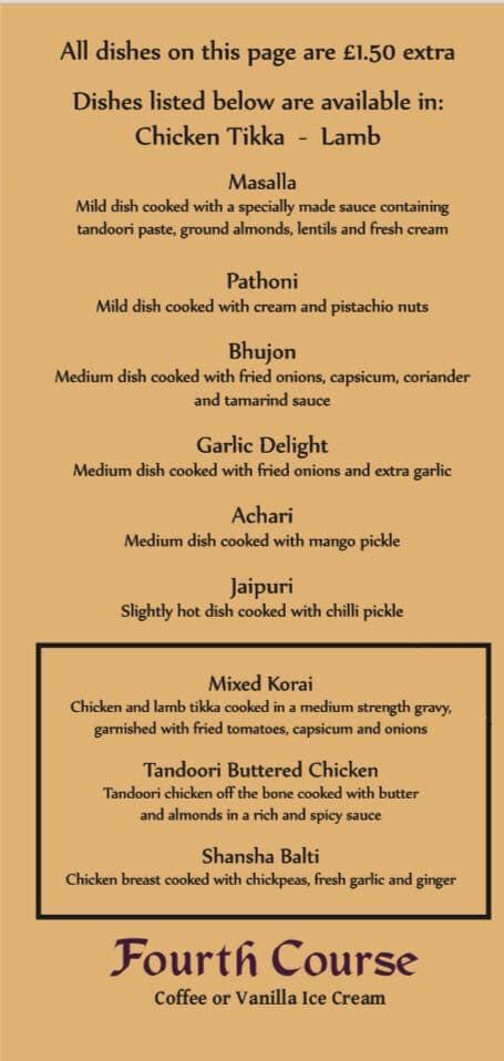 Menu at Tandoor Mahal restaurant, Hull