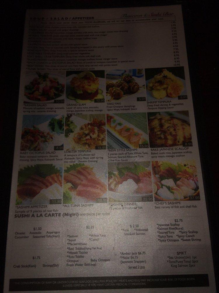 Menu at Thaicoon & Sushi Bar, Marietta, 34 Mill St