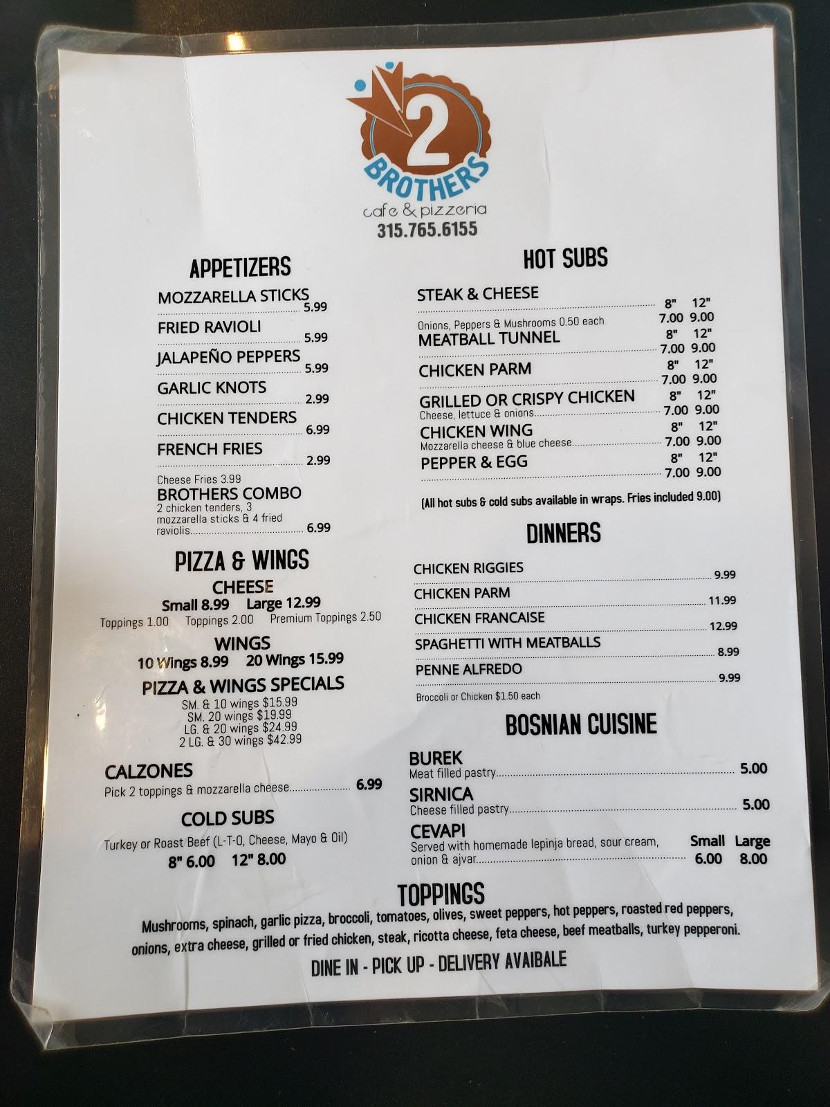 Menu at Two Brothers Cafe and Pizzeria, Utica