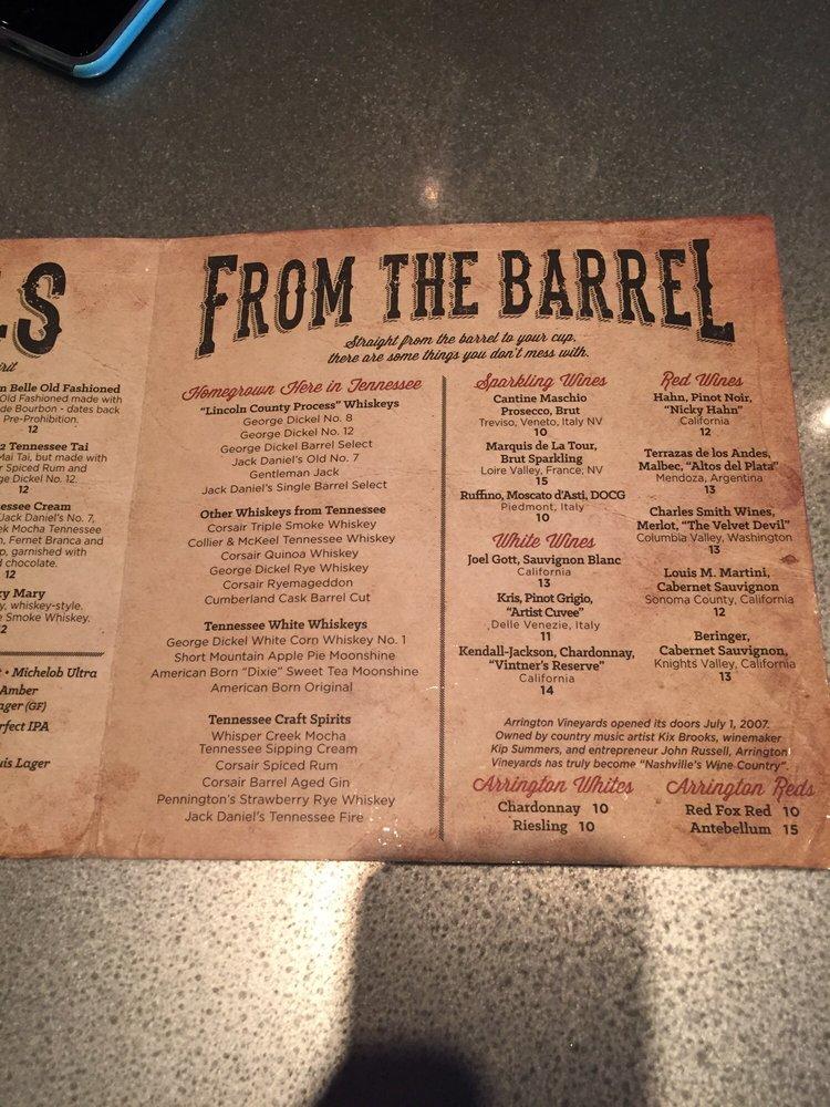 Menu at Barlines at Omni Nashville Hotel, Nashville