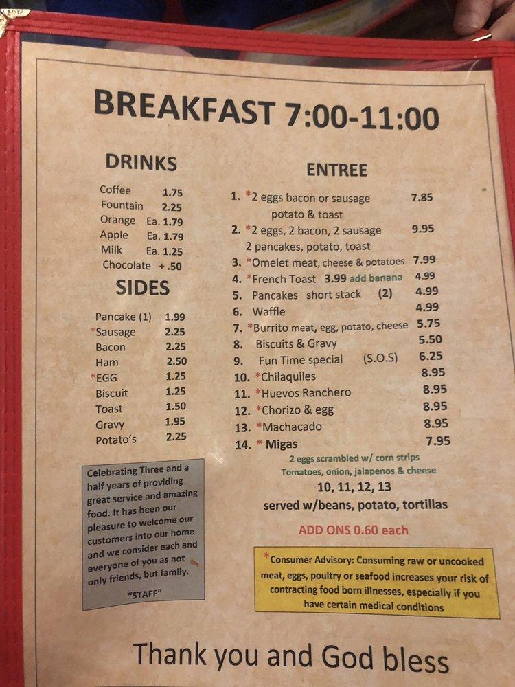 Menu at Funtime Cafe, Joshua, W Fm 917