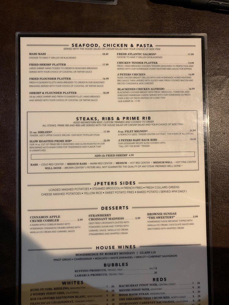 Menu at J Peters Grill & Bar - Ft Inn, Fountain Inn
