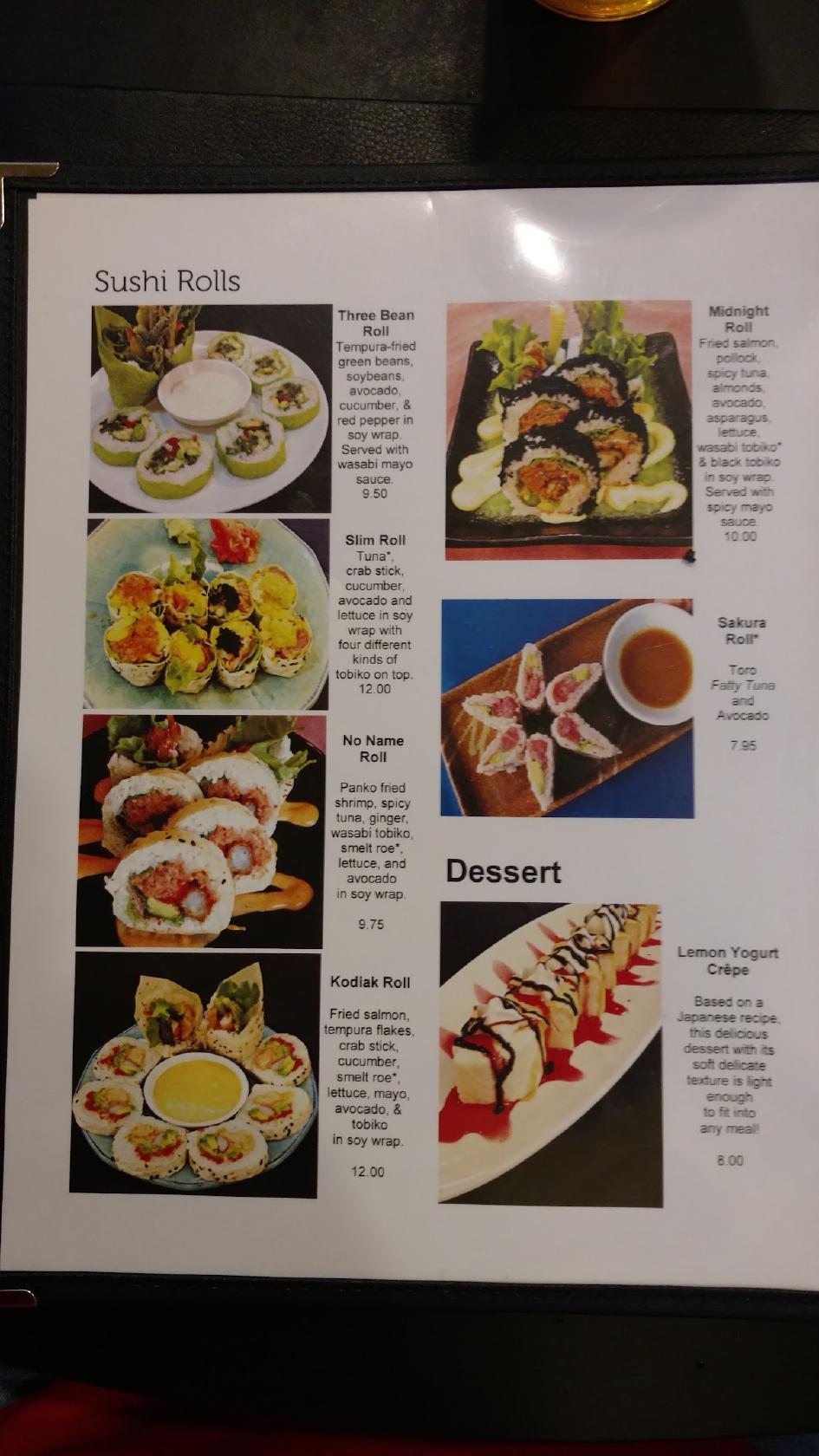 Menu at Kodiak Hana Restaurant, Kodiak