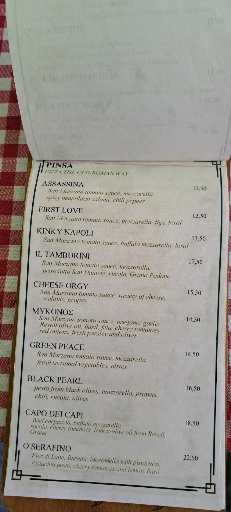 Menu at La Tana Della Volpe restaurant, Vienna