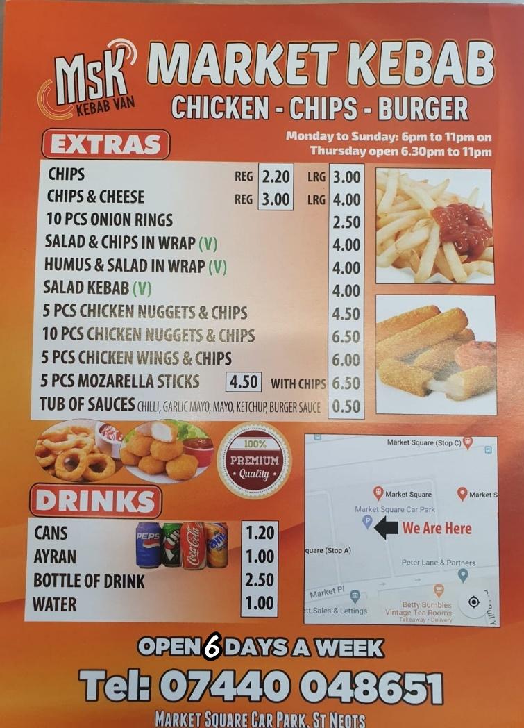 Menu at MARKET KEBAB VAN, Saint Neots