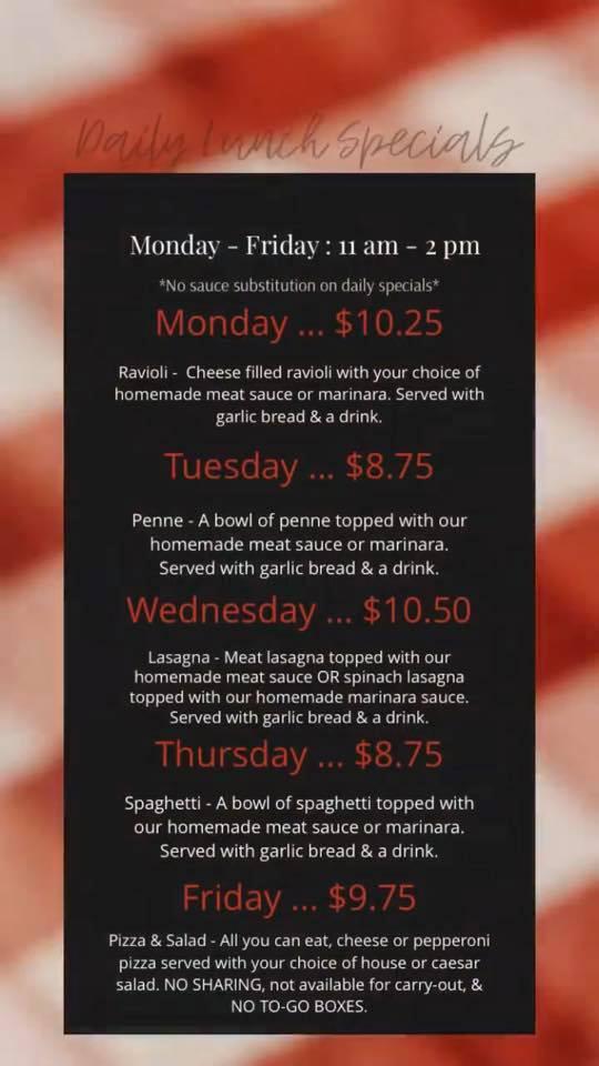 Menu at Mama Cella's pizzeria, San Diego, Bernardo Center Dr