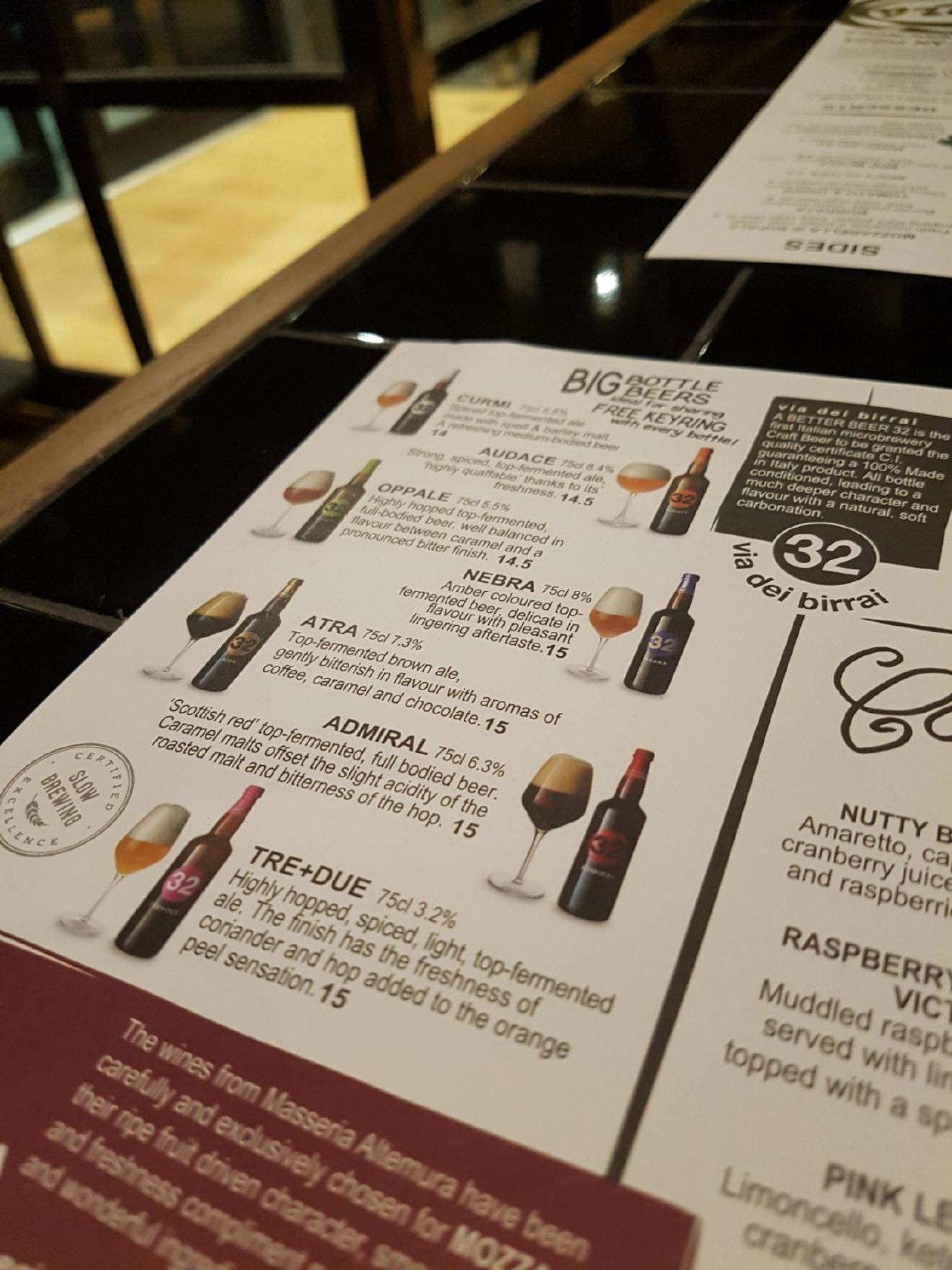 Menu at Mozza Dundee restaurant, Dundee