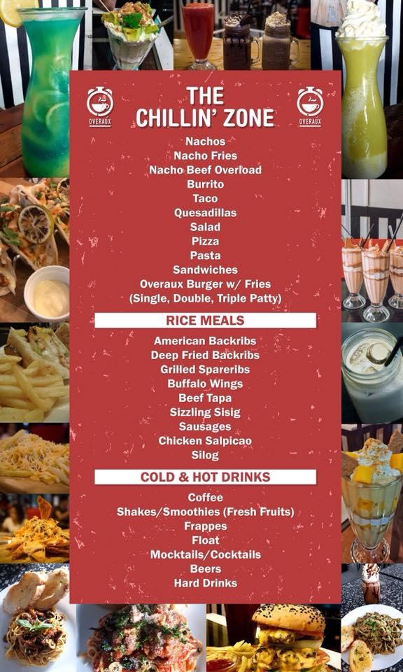 Menu at OverAux The Chillin' Zone cafe, Bacolod, 4th St