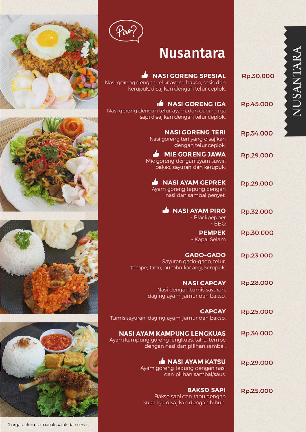 Menu at Piro Restaurant & Cafe, South Tangerang