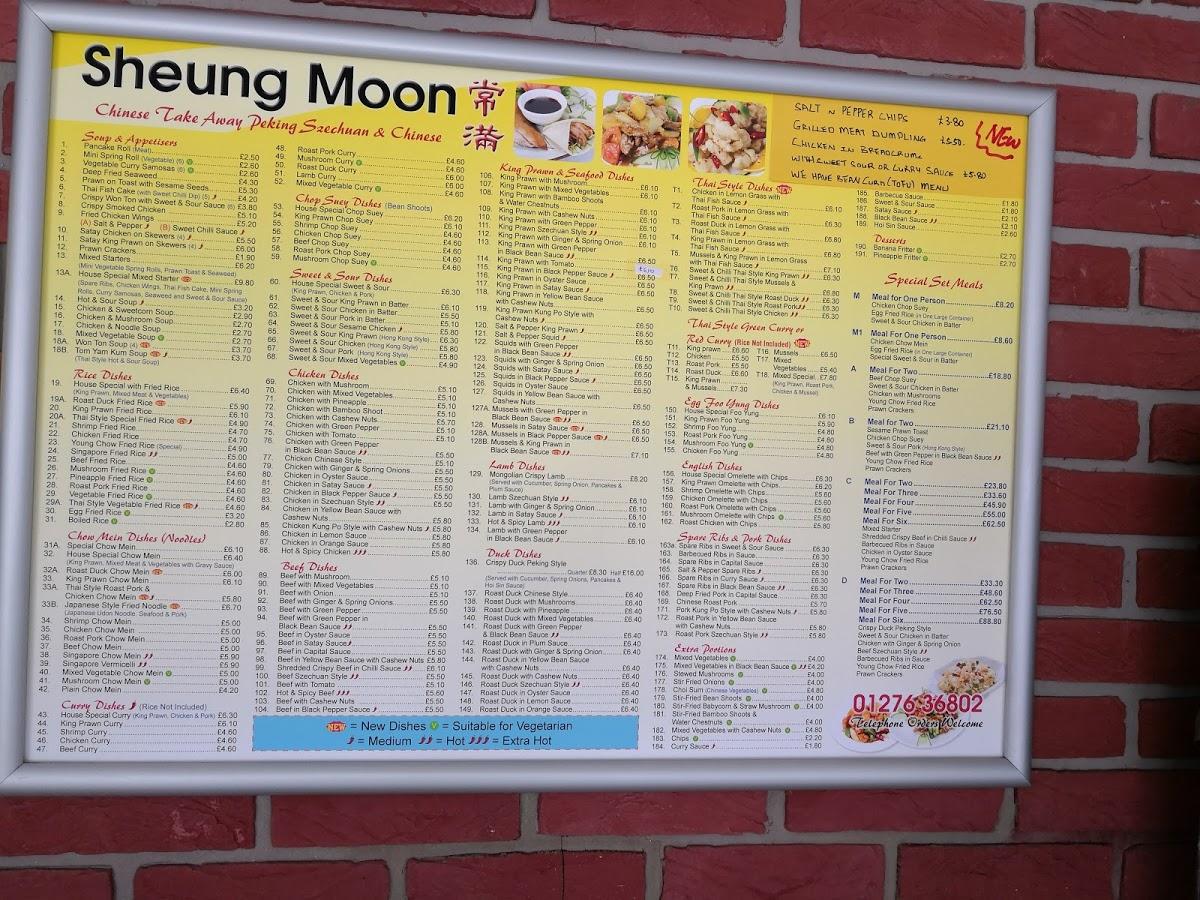 Menu at Sheung Moon fast food, Sandhurst