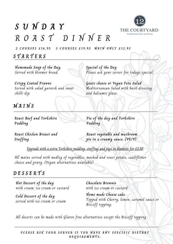 Menu at The Courtyard @ No.12 pub & bar, Burton upon Trent