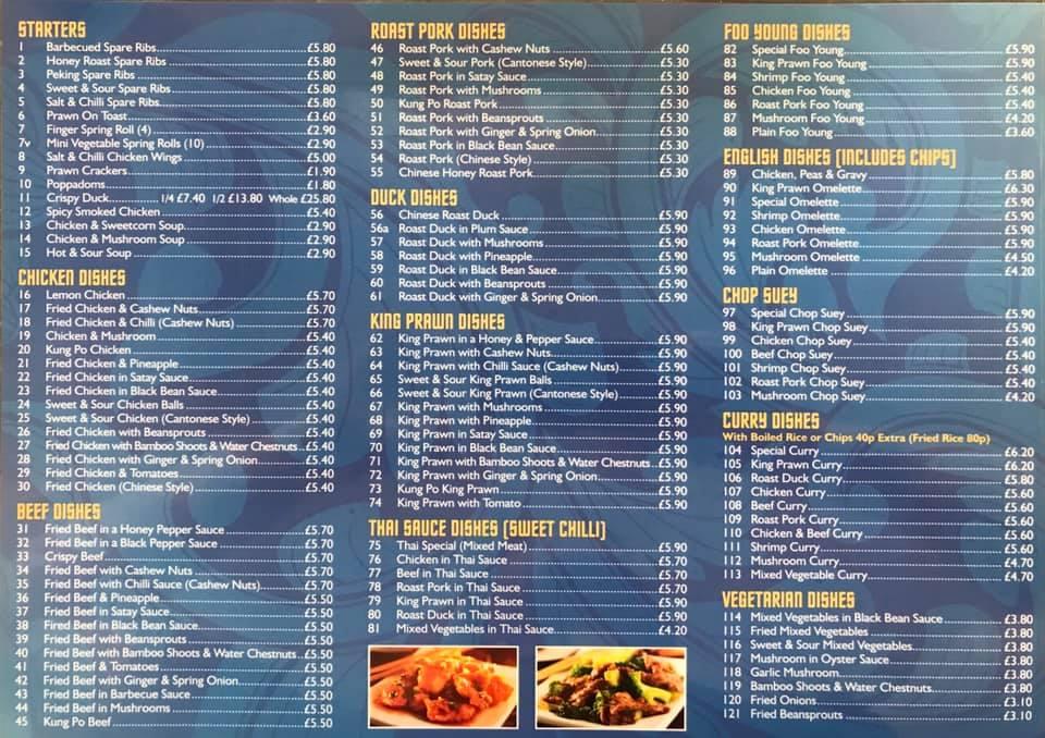 Menu at The Golden Phoenix fast food, Swansea