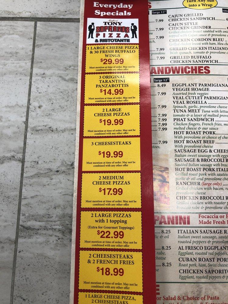 Menu at Tony Soprano's Pizza pizzeria, Medford, 11 Jackson Rd