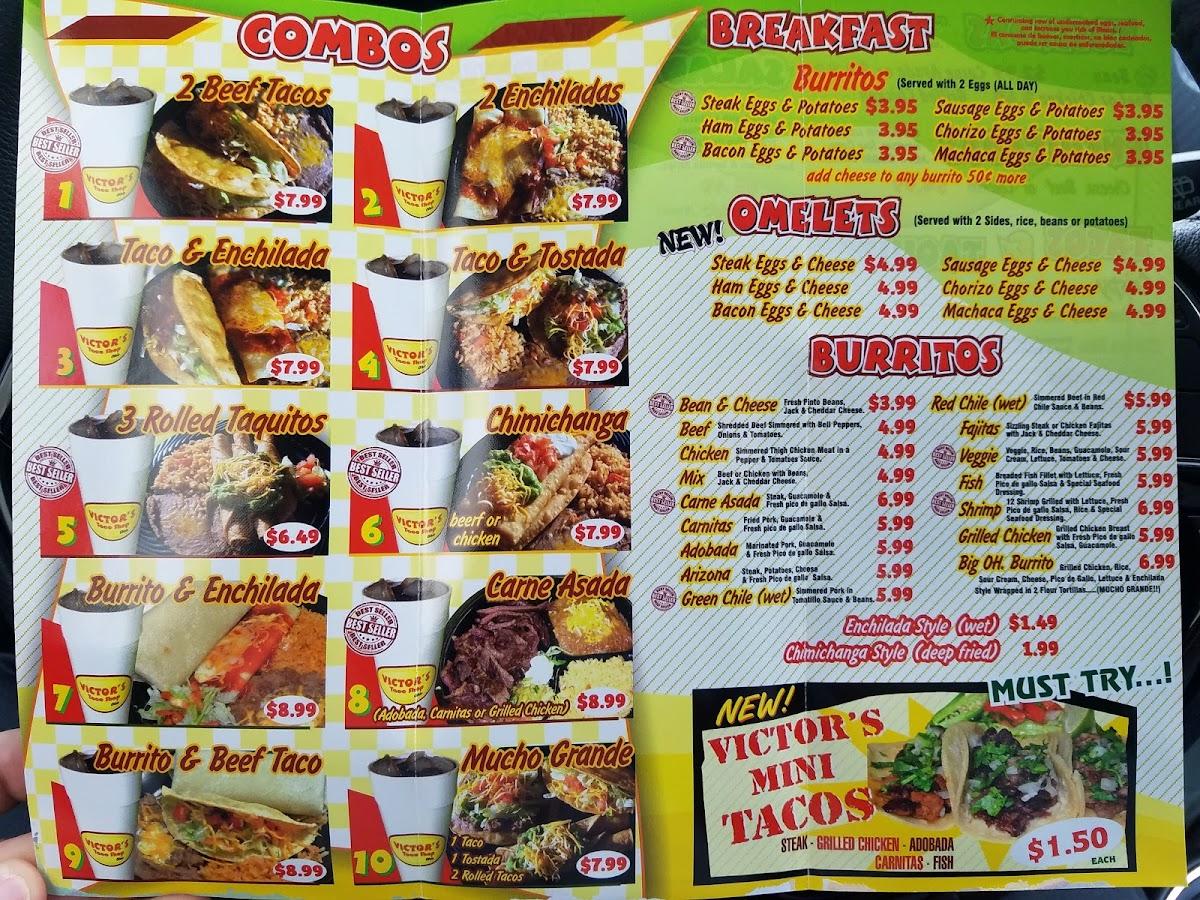 Menu at Victors Taco Shop restaurant, Delaware