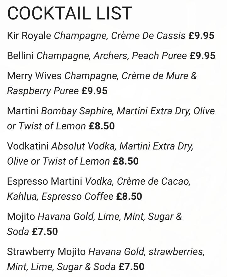 Menu at Windsor Grill pub & bar, Windsor
