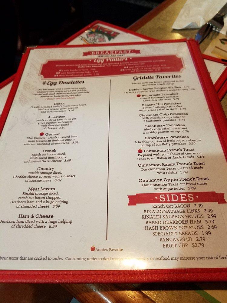 Menu at Apple Annie's restaurant, Roseville