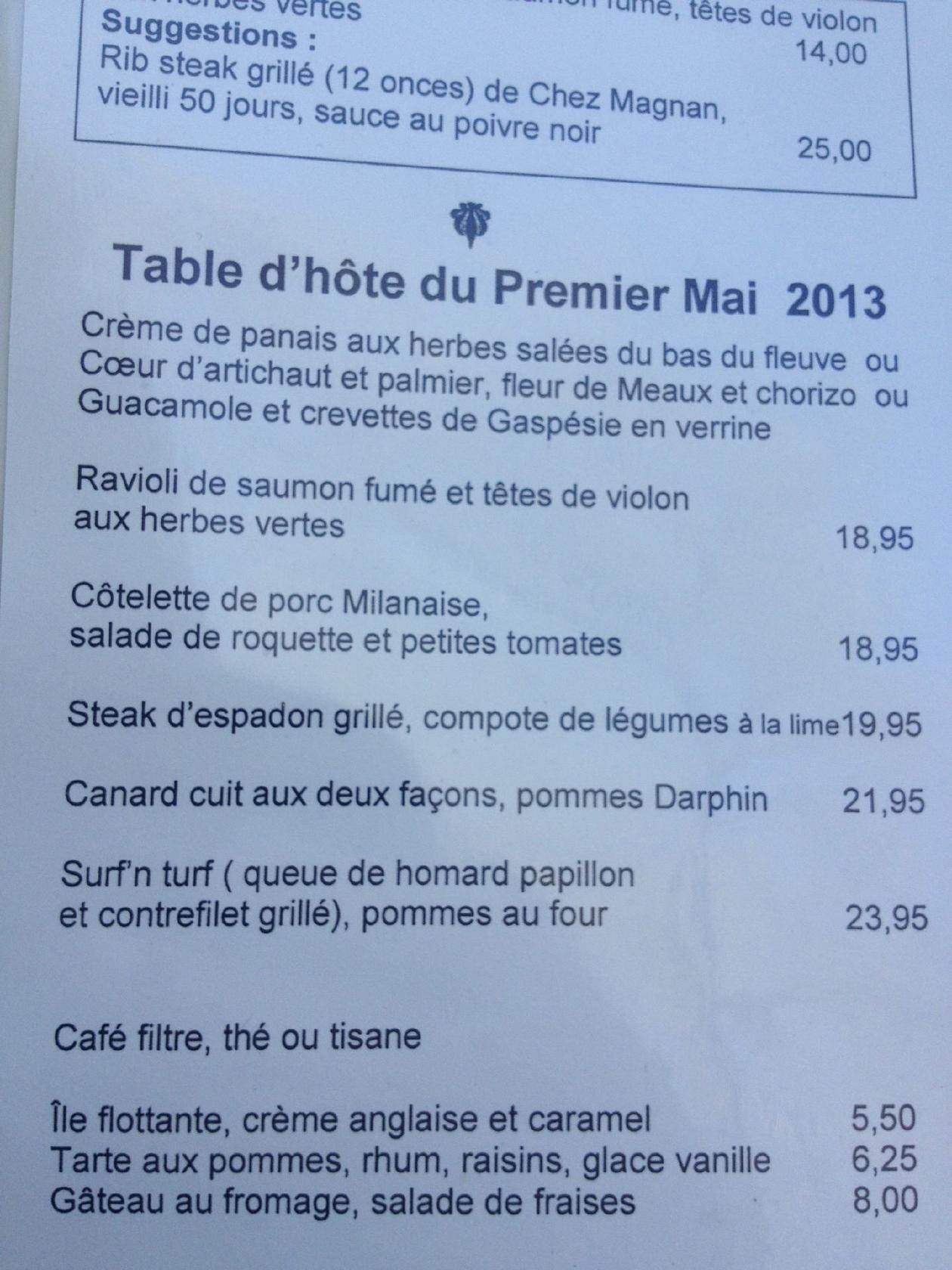Menu at Café Cherrier, Montréal