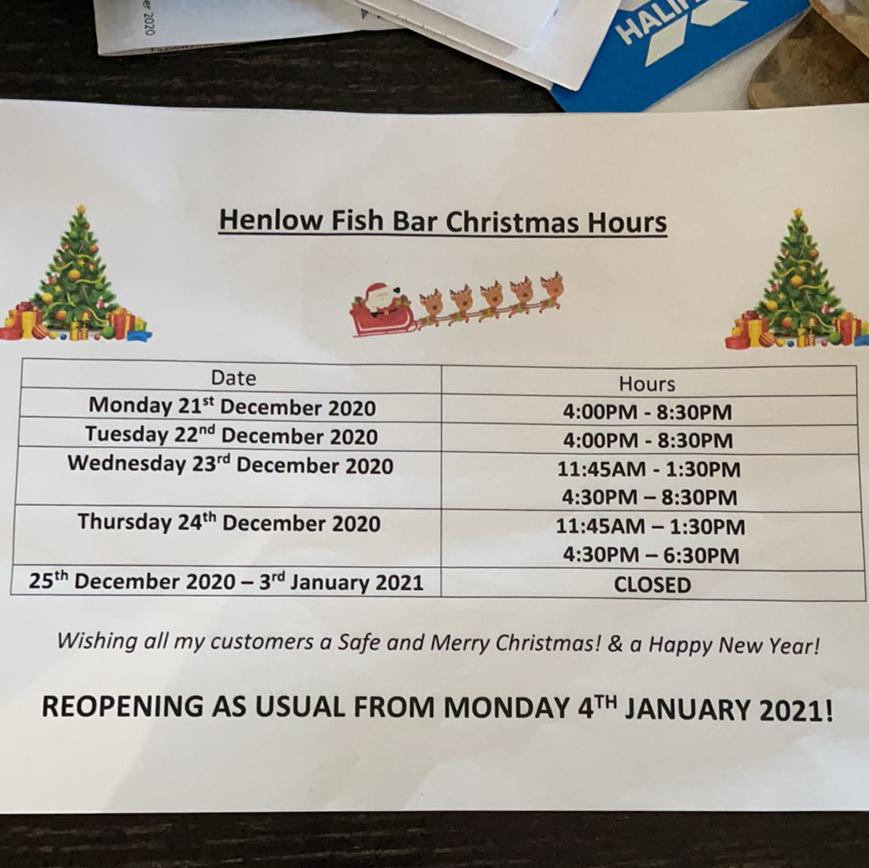 Menu at Henlow Fish Bar, Henlow
