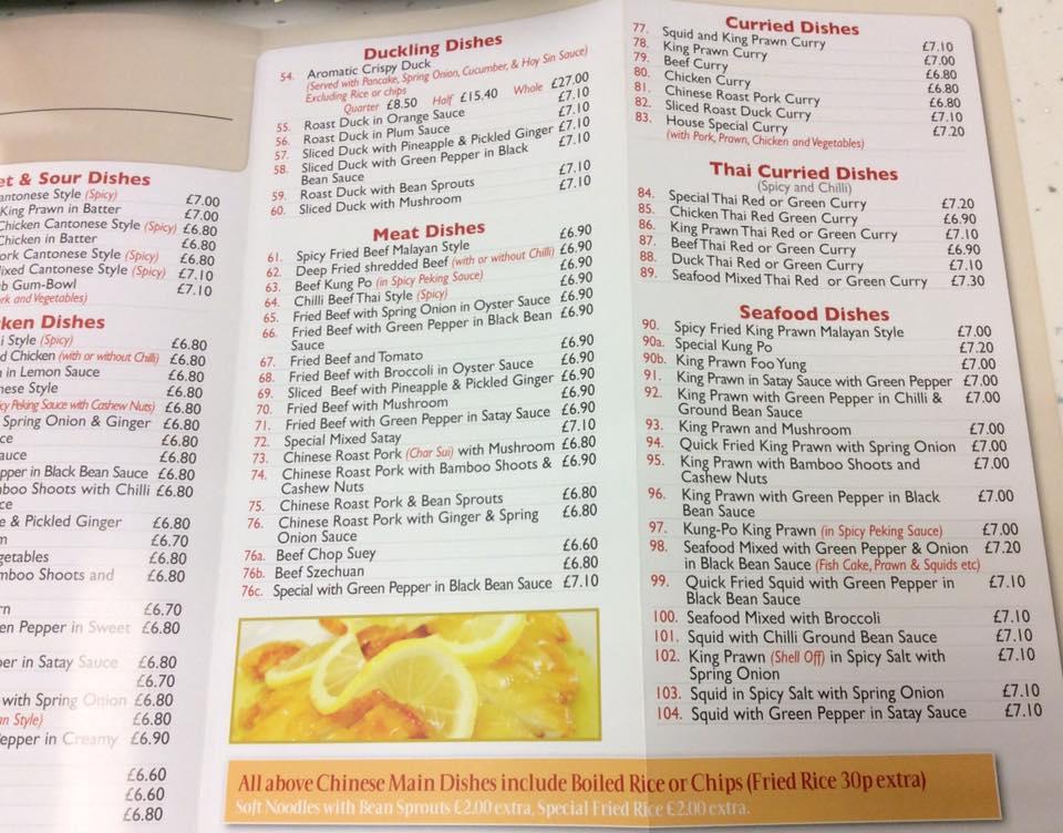 Carta de comida rápida Kyle Chinese Takeaway, Kyle of Lochalsh, Main St