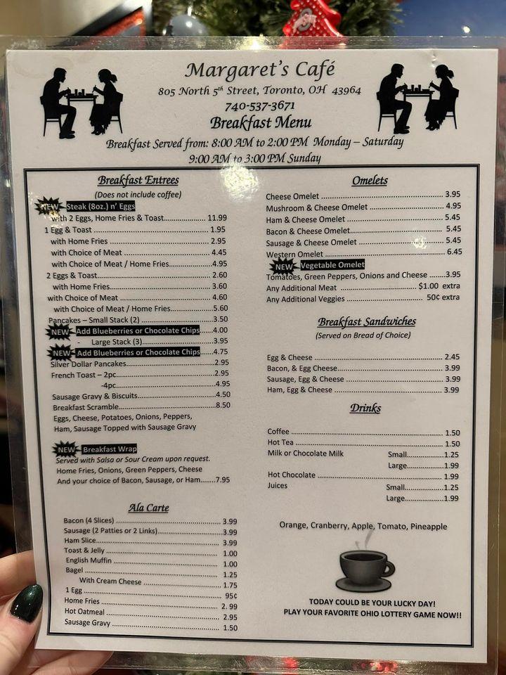 Menu at Margaret's Cafe, Toronto