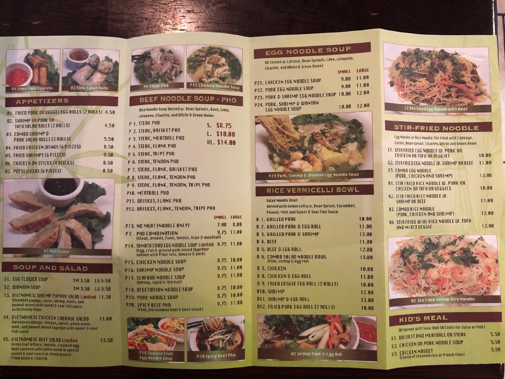 Menu at Pho BC restaurant, Lexington, 171 W Lowry Ln #168