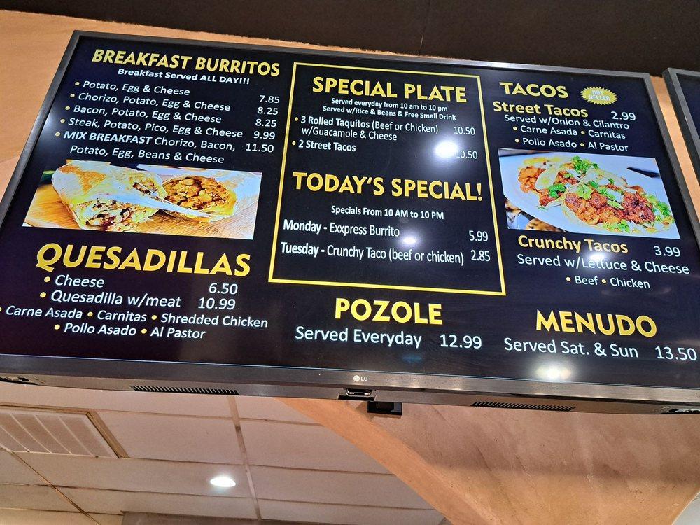 Menu at Taco Exxpress #3 fast food, Rocklin