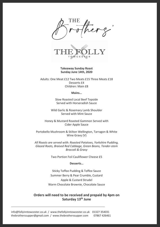 Menu at The Folly Inn desserts, Towcester