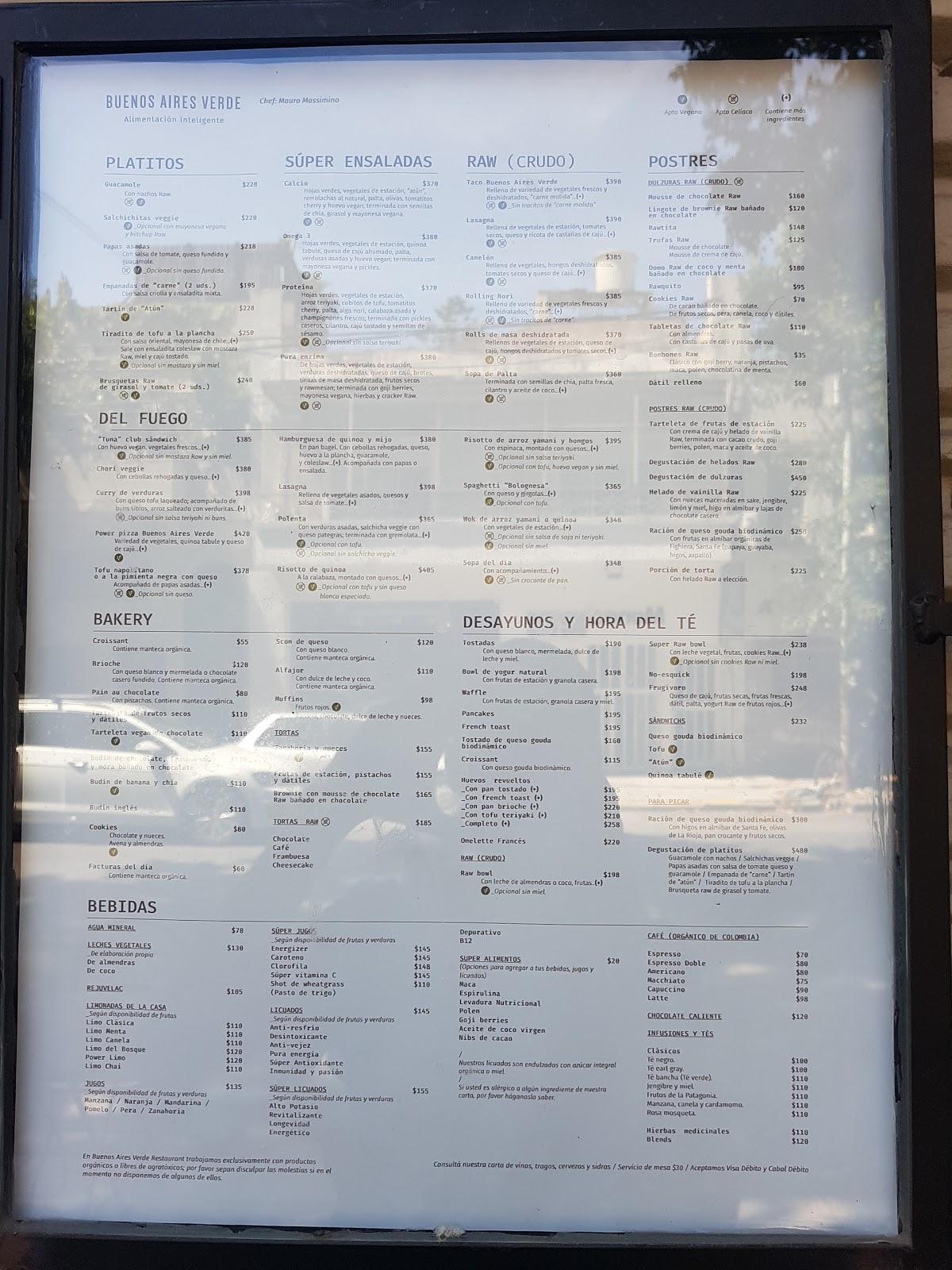 Menu at Buenos Aires Verde restaurant, Buenos Aires, Gorriti 5657