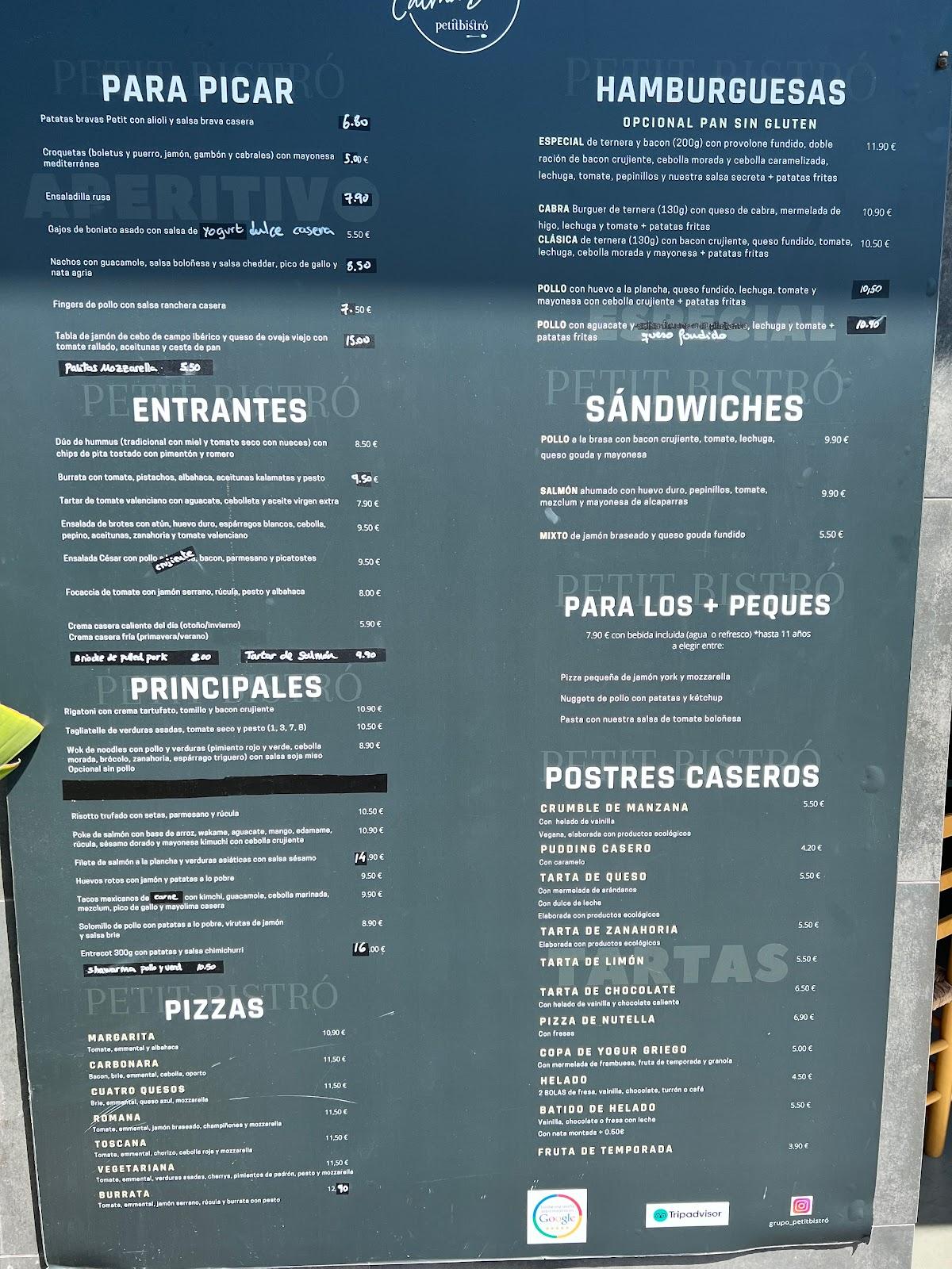 Carta del restaurante Calma Beach Petit Bistró, Valencia