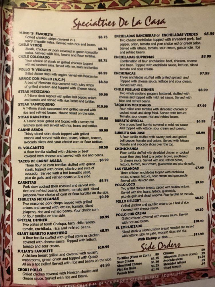 Menu at Chile Verde Mexican Restaurant, Wilkesboro