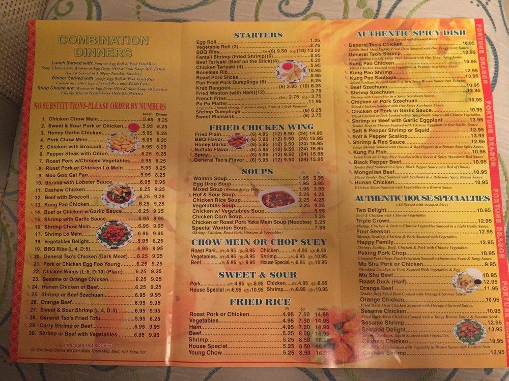 Menu at Fortune Dragon restaurant, Tamarac