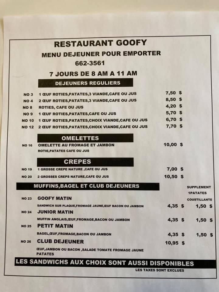 Menu au Restaurant Goofy, Alma