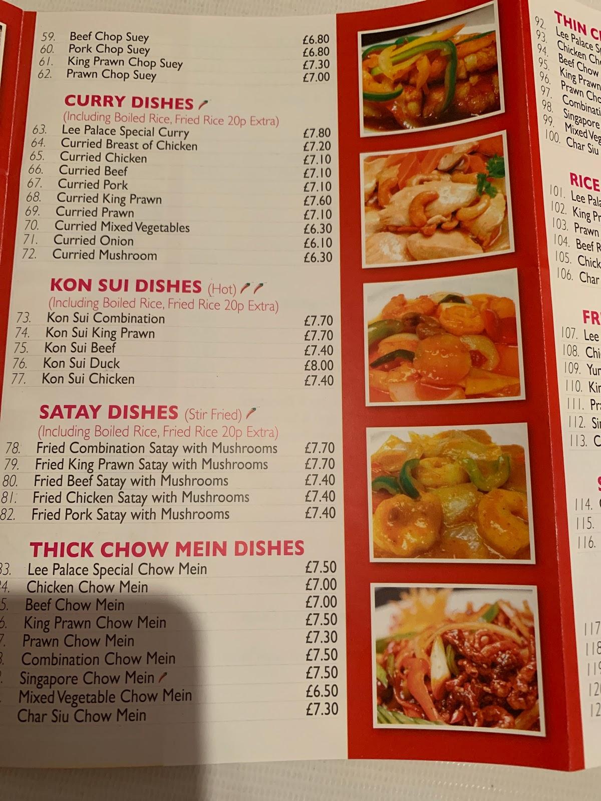 Menu at Lee Palace restaurant, Glasgow