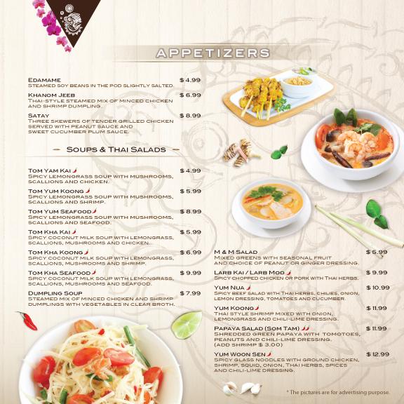 Menu at M&M Thai Café restaurant, Boca Raton