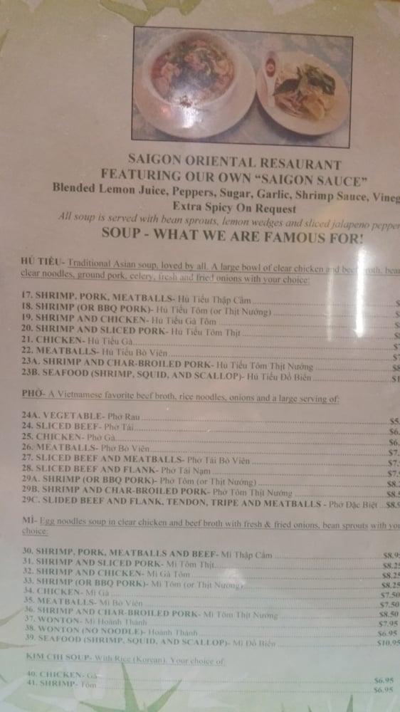 Menu at Saigon Oriental Restaurant, Wichita, N Broadway St