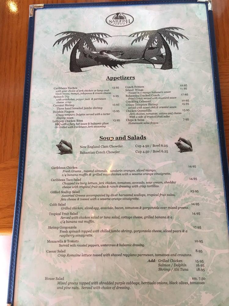 Menu at Sailfish Marina Resort restaurant, Palm Beach Shores