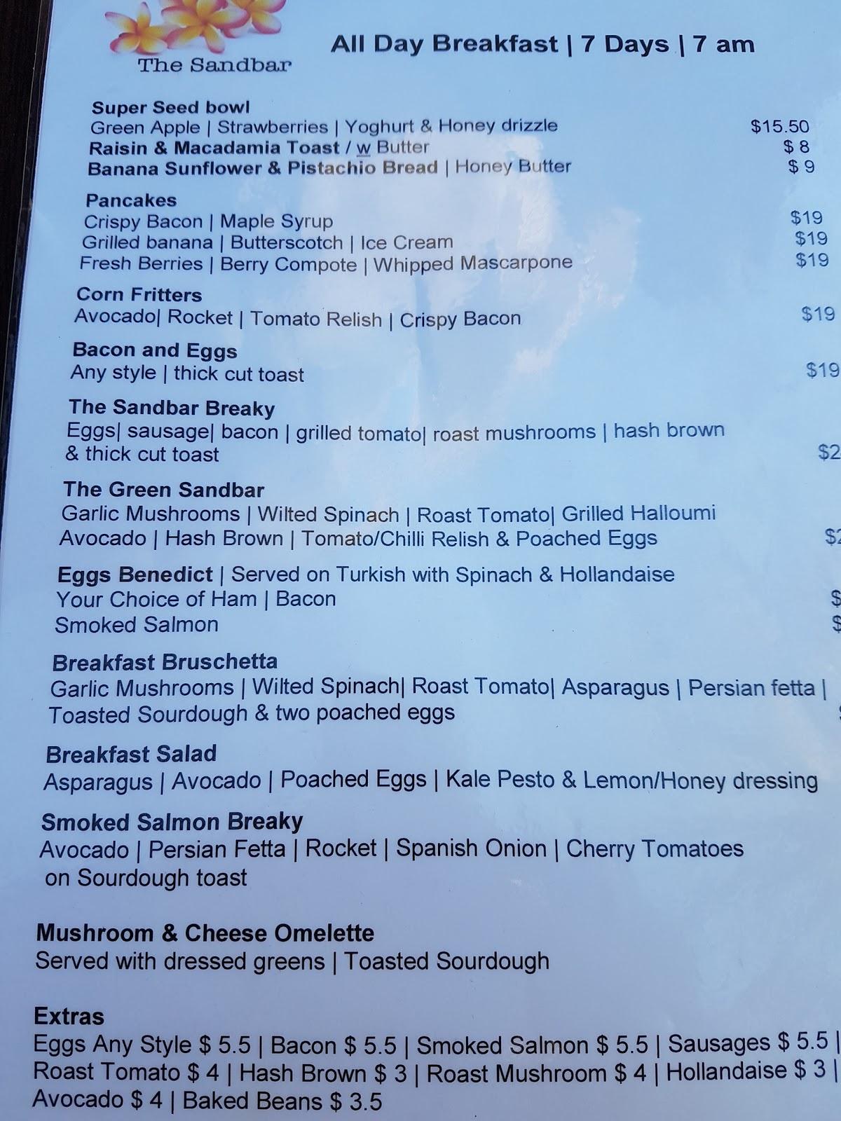 Menu at Sandbar Cafe Restaurant, North Haven