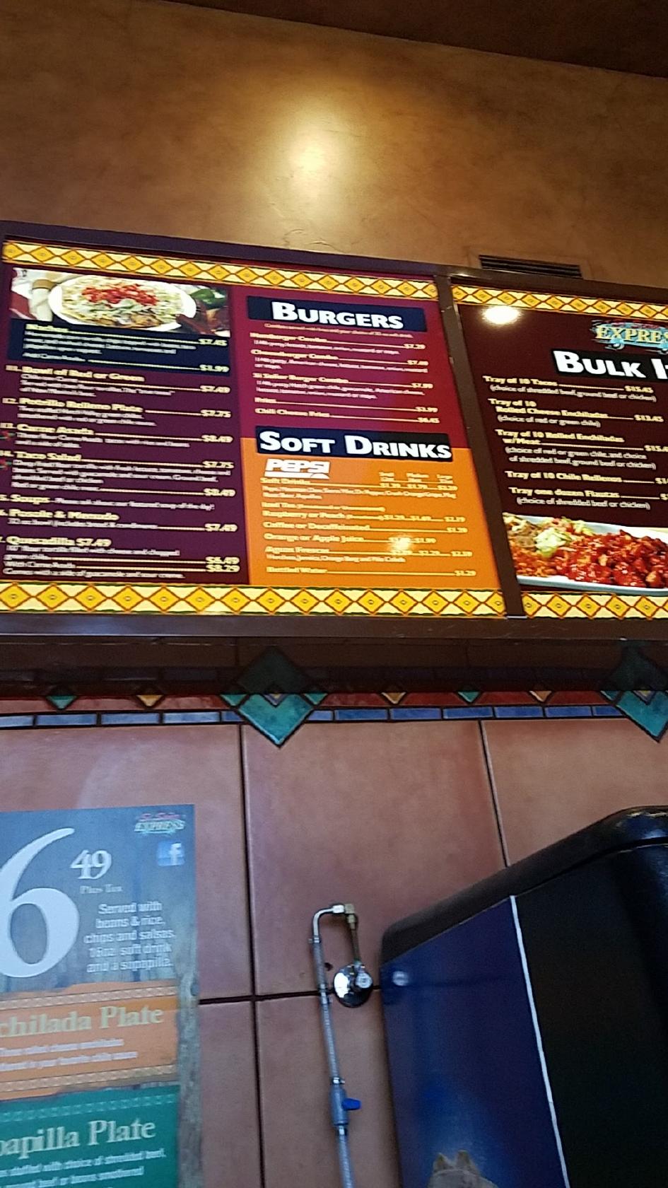 Menu at Si Señor Express restaurant, Las Cruces, 500 S Solano Dr