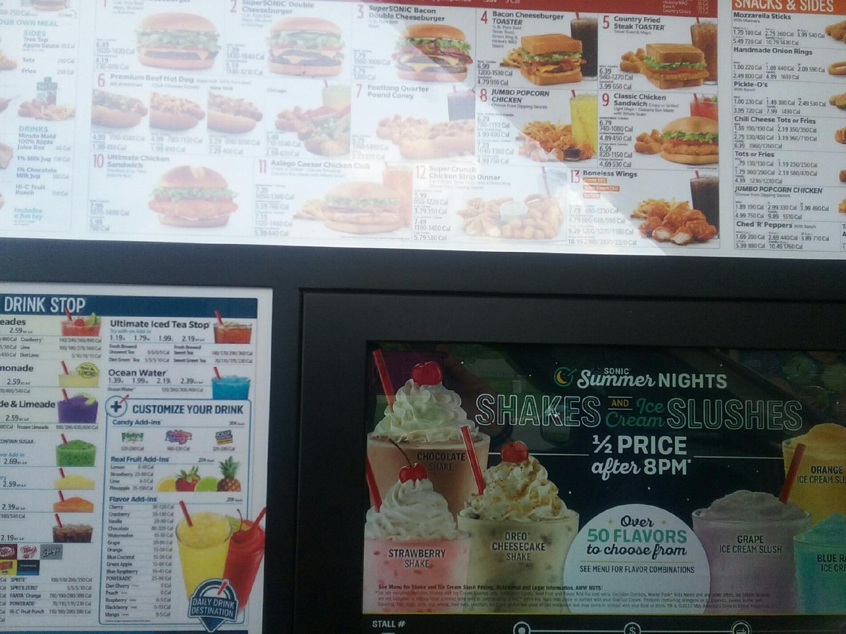 Menu at Sonic Drive-In fast food, Horn Lake, Goodman Rd W
