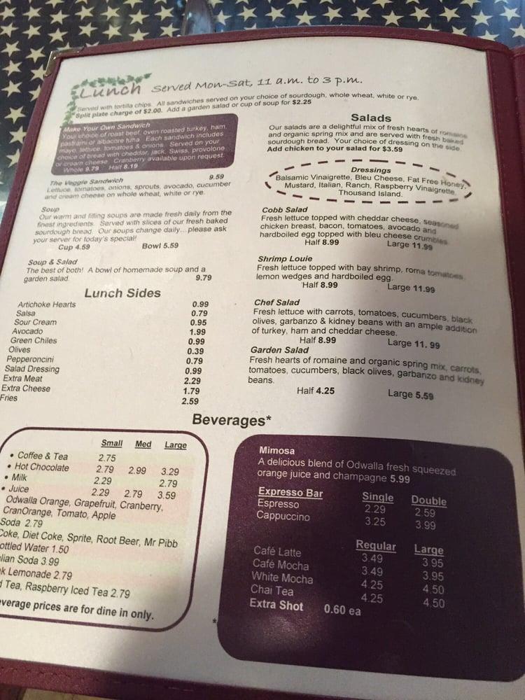 Menu at Sweetie Pie's cafe, Placerville