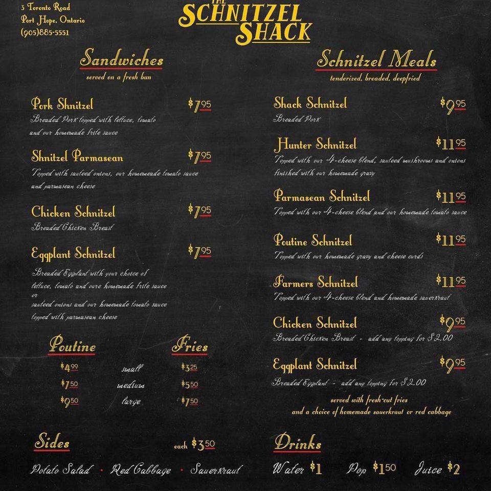 Menu at The Schnitzel Shack fast food, Port Hope